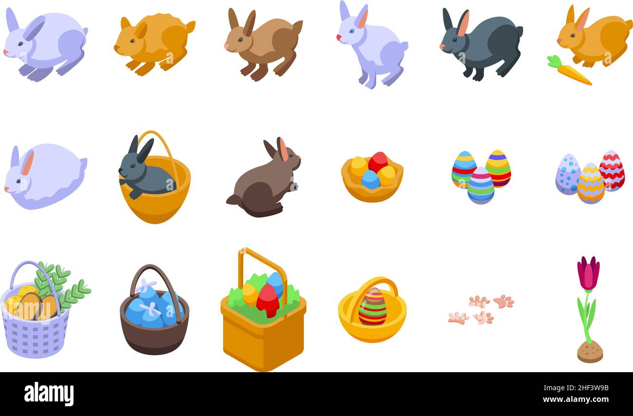 Easter bunny icons set isometric vector. Happy rabbit. Cute animal ...