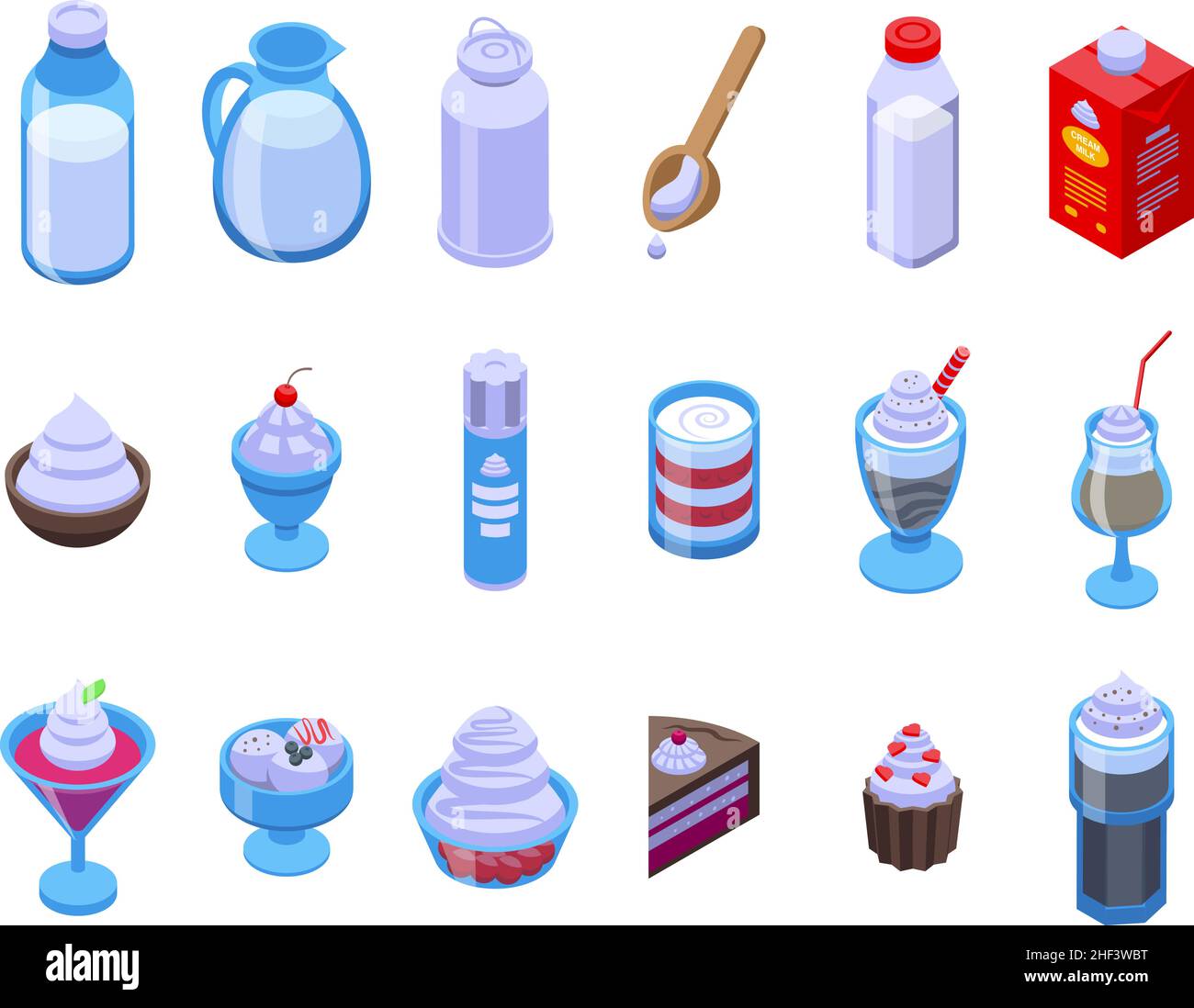 Cream milk icons set isometric vector. Liquid cream. Yogurt drop Stock ...
