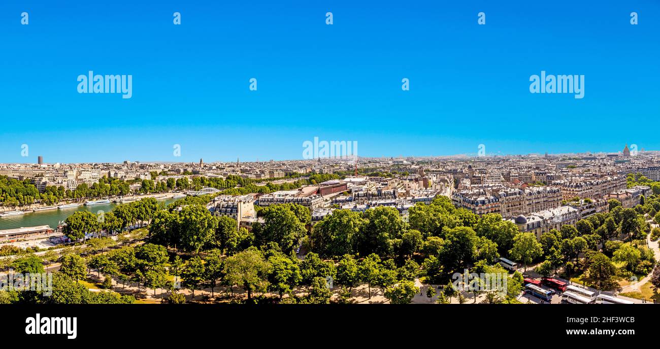 skyline of Paris from la tour Eiffel under blue sky Stock Photo - Alamy
