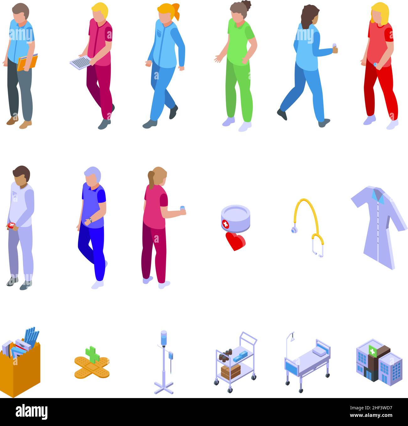Nursing assistant icons set isometric vector. Old people. Elder care ...