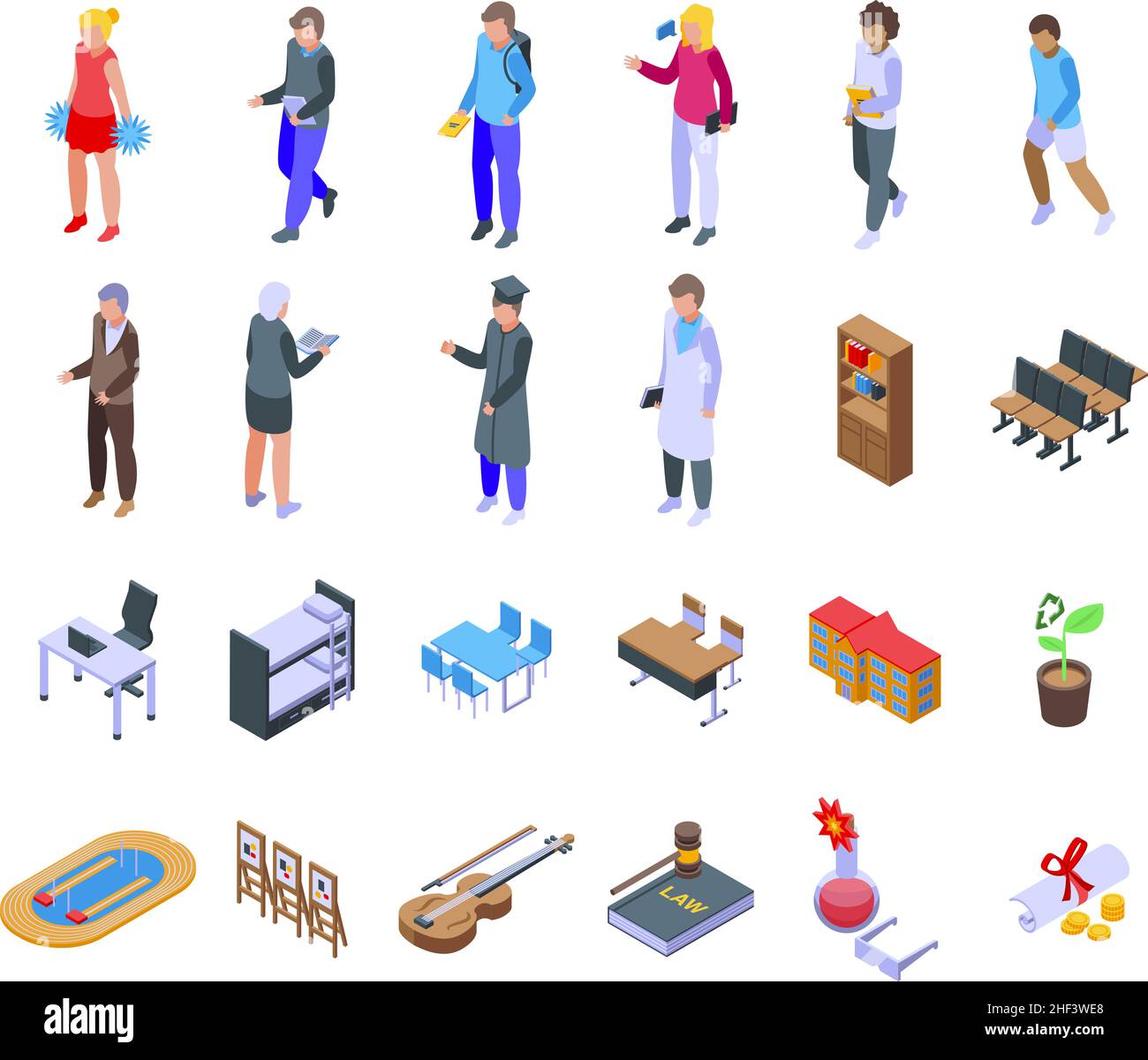 University department icons set isometric vector. Student campus ...