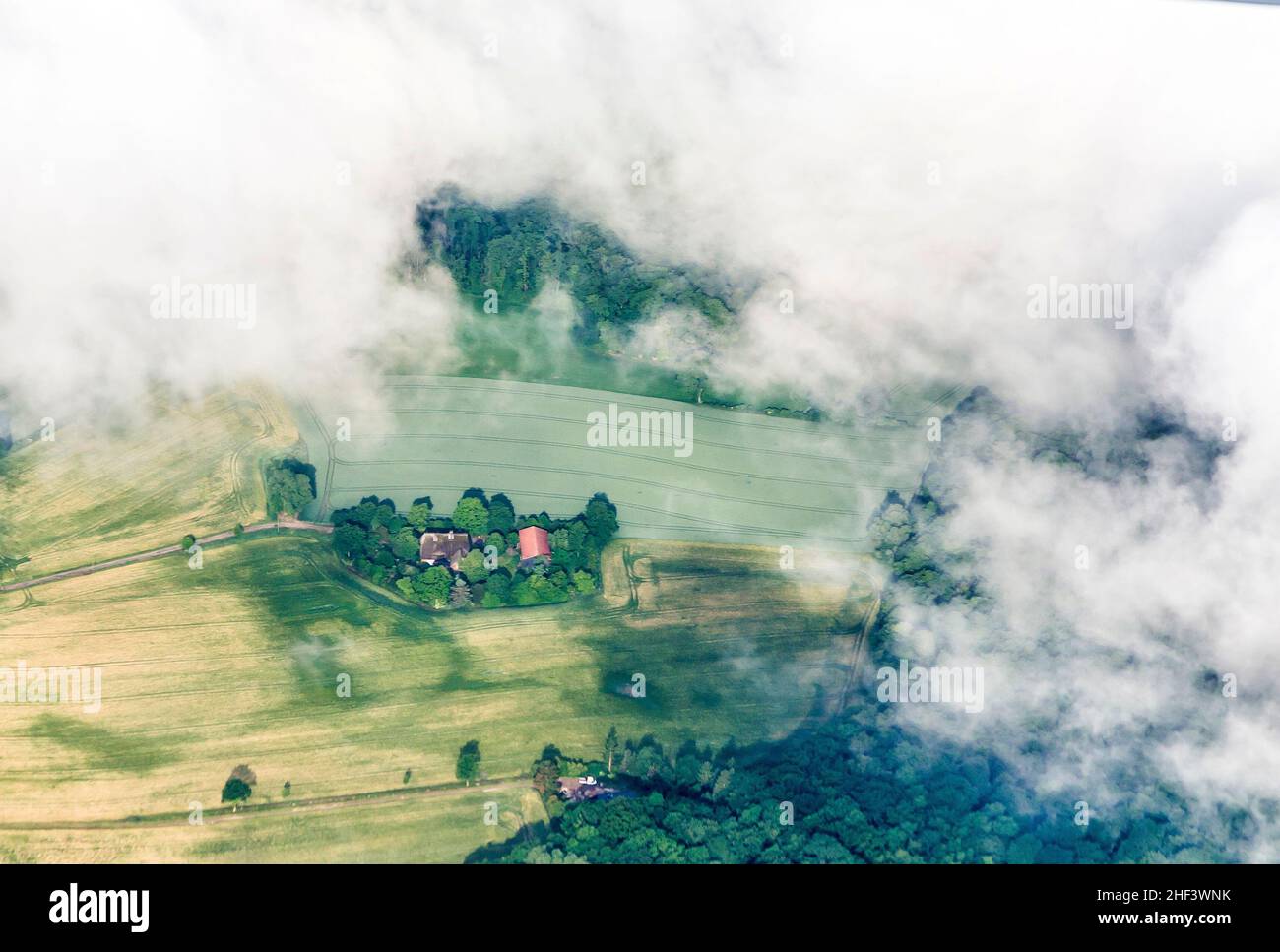 aerial of rural landscape in Hamburg by approaching Hamburg airport ...