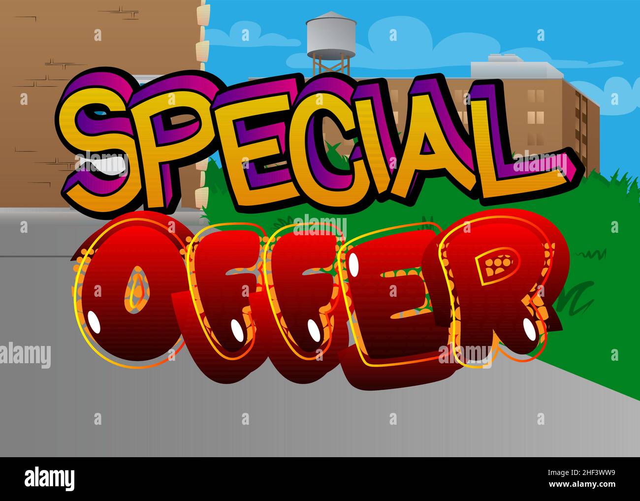 Special Offer text. Comic book word on abstract background. Retro pop ...