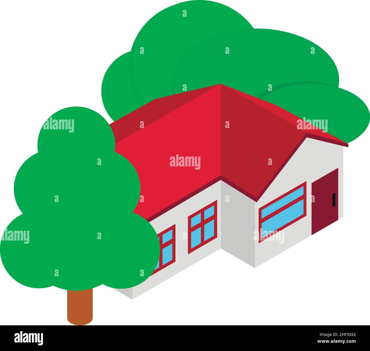 Country cottage icon isometric vector. One story house with deciduous ...