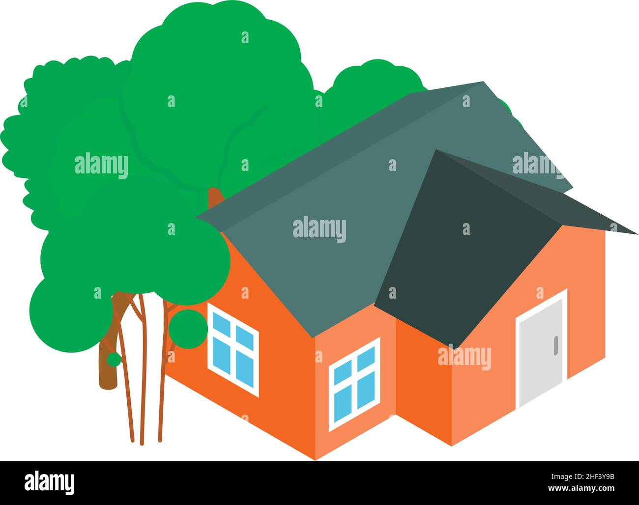 Homestead icon isometric vector. New one storey house with deciduous ...