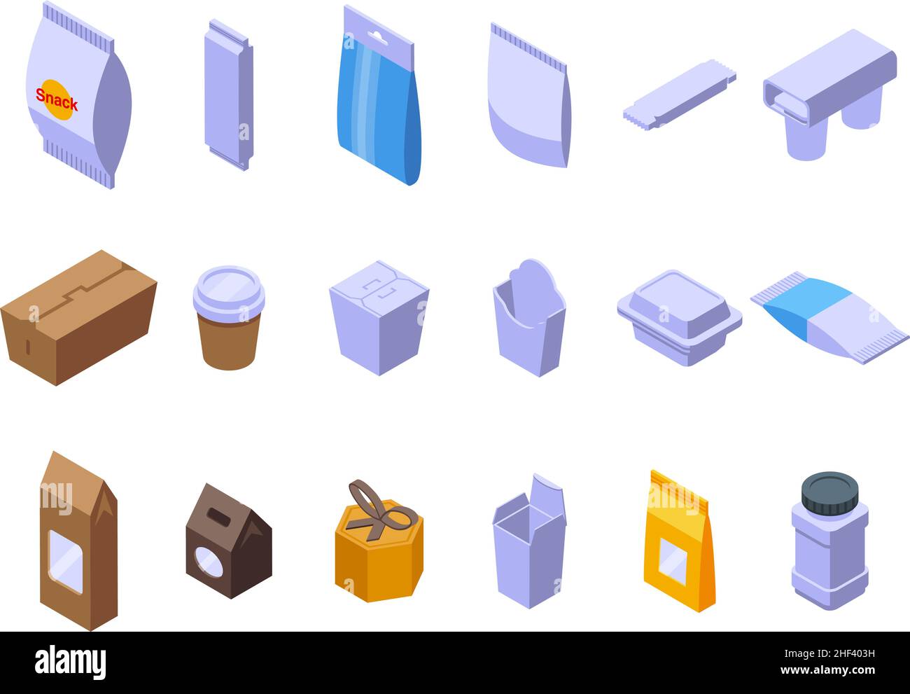 Snack pack icons set isometric vector. Candy bag. Soda bottle Stock ...