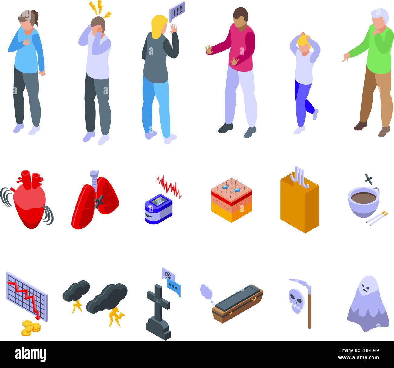 Panic attack icons set isometric vector. Anxiety panic. Attack afraid ...