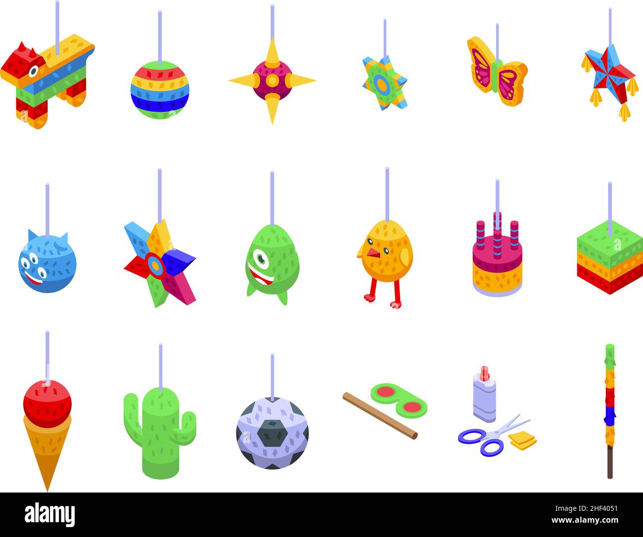 Mexican pinata icons set isometric vector. Holiday animal. Children ...