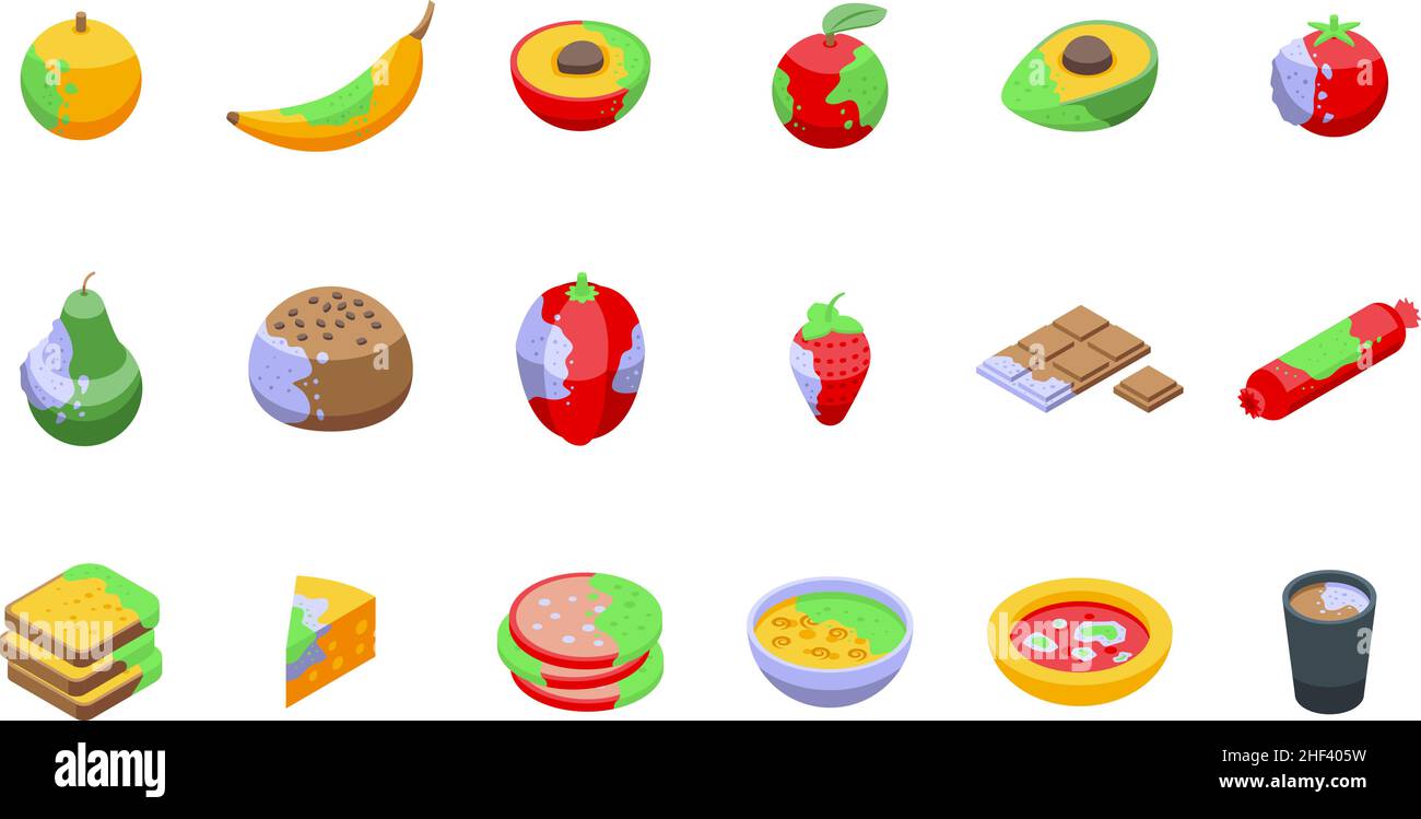 Food contamination icons set isometric vector. Spoiled rotten. Touch ...