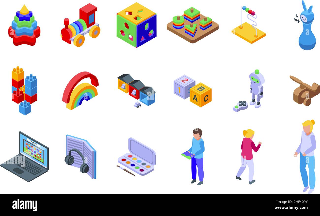 Early educations icons set isometric vector. Baby learn. Children read ...