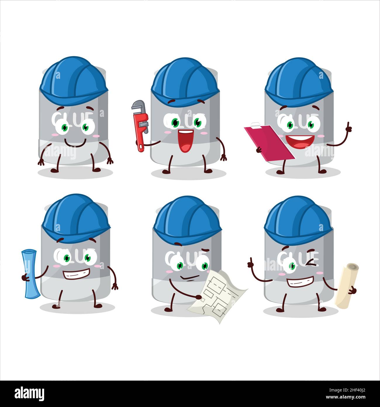 architect glue stick cute mascot character with pliers. Vector ...