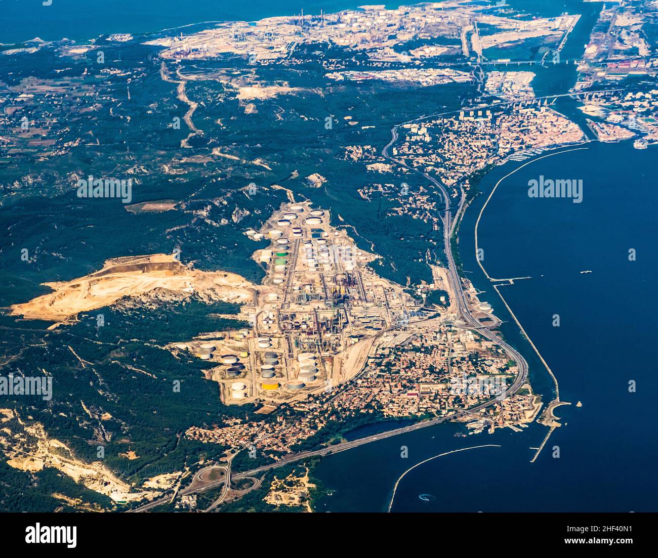 aerial of industrial area near the ocean in Marseilles Stock Photo - Alamy
