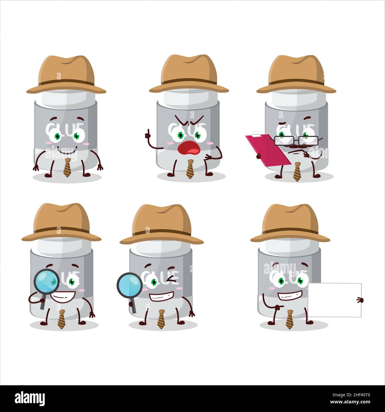 Detective glue stick cute cartoon character holding magnifying glass ...