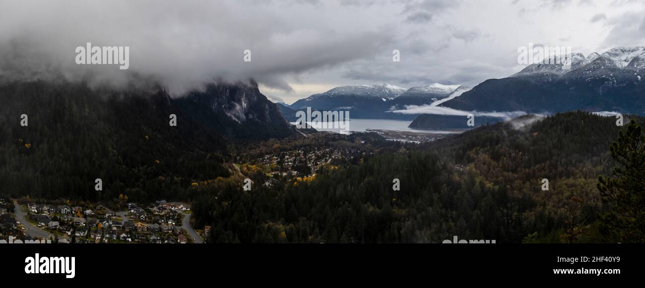 Beautiful view from Mt Crumpit hike in British Columbia, Canada. Snowy ...