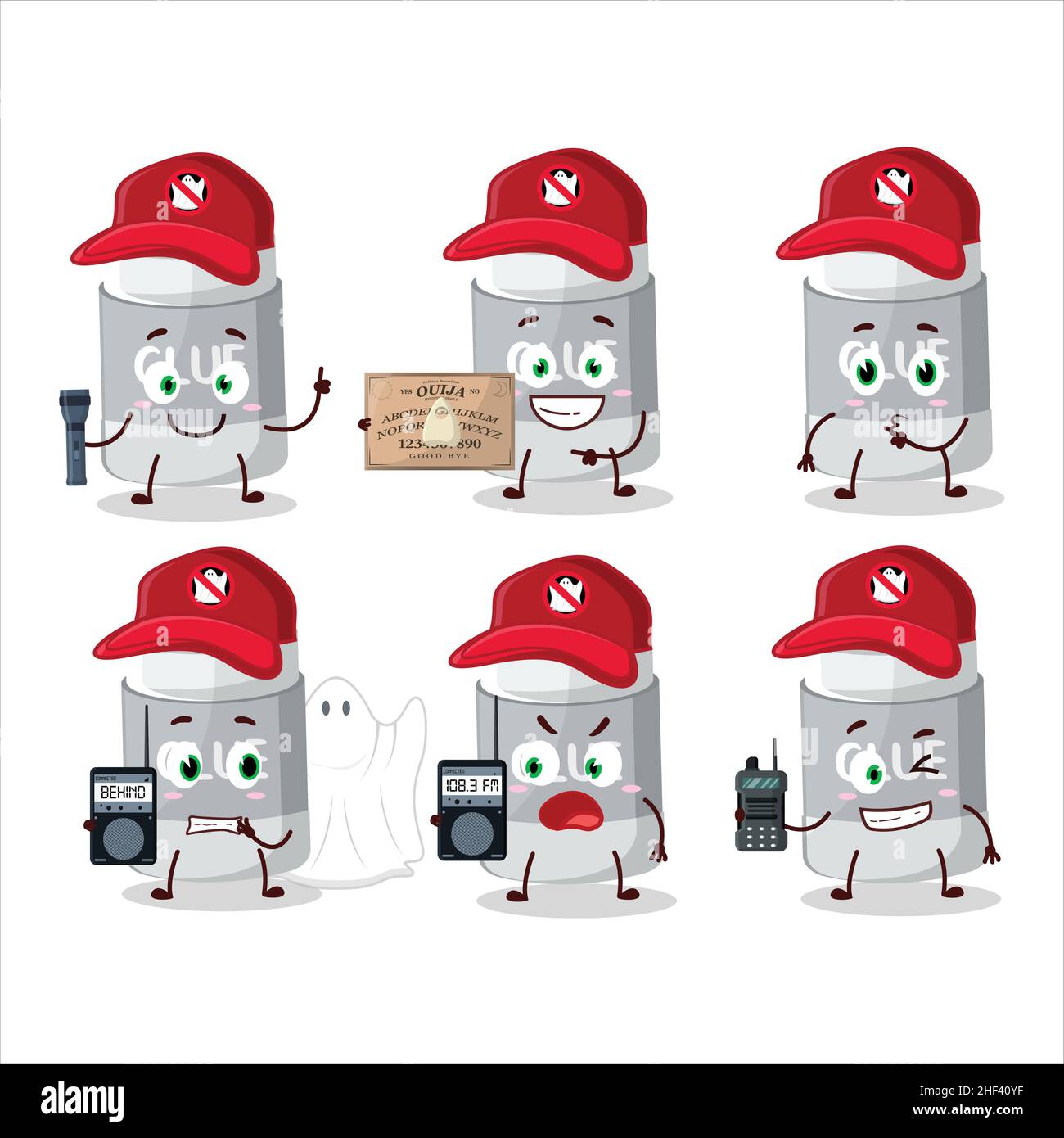 Ghost hunter cartoon glue stick character using camera. Vector ...