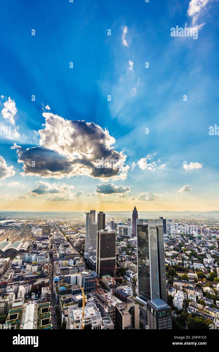 view to skyline of Frankfurt from Maintower in Frankfurt, Germany Stock ...