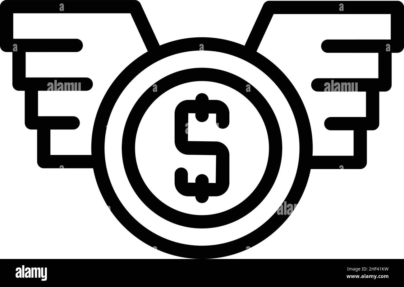 Money coin wings icon outline vector. Passive income. Computer business ...