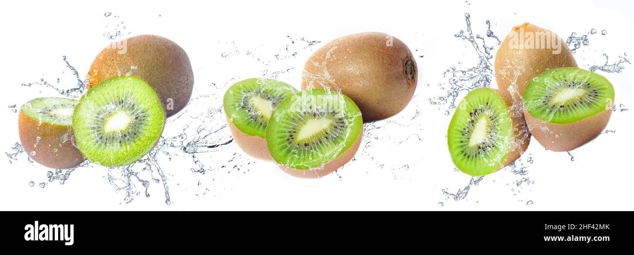 Fresh Kiwi with water splash on isolated white background Stock Photo ...