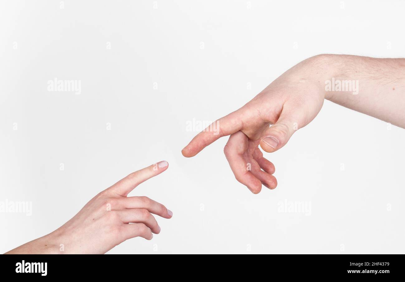 Fingers of Two People Nearly Touching - Isolated Stock Photo - Alamy