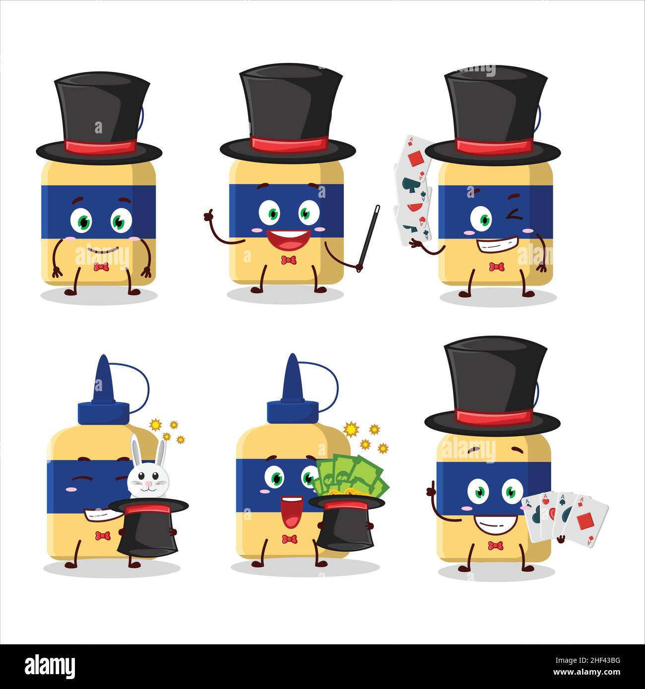 A paper glue Magician cartoon character perform on a stage. Vector ...