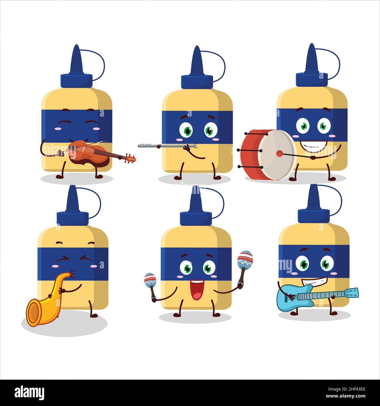 Cartoon character of paper glue playing some musical instruments ...