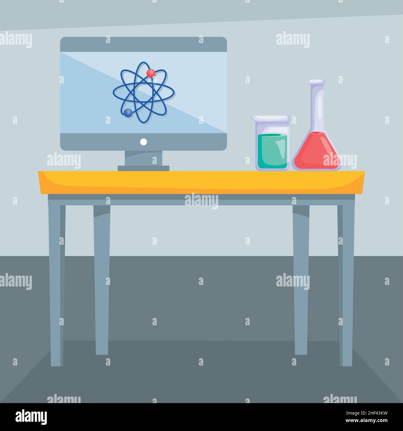 lab design with table with computer and flasks Stock Vector Image & Art ...