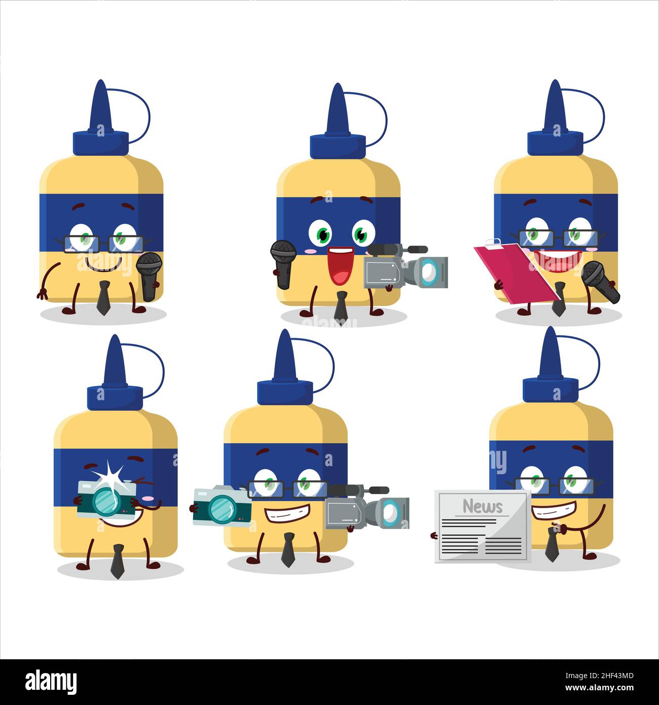 Character reporter paper glue cute mascot with microphone. Vector ...