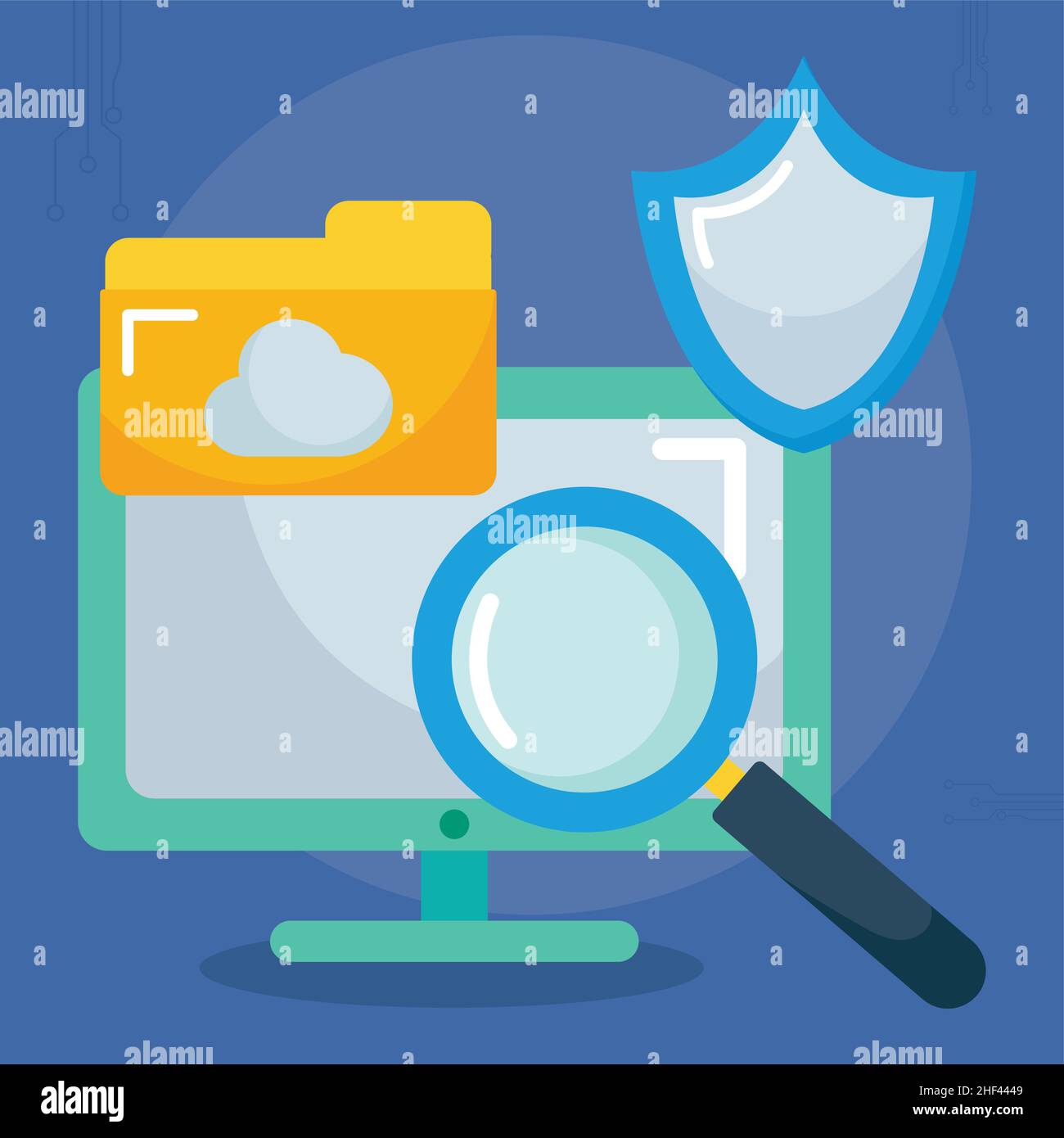 technology illustration with computer and icons around Stock Vector ...