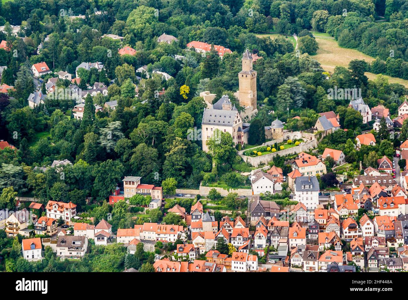 aerial view to Castle of Kronberg with old village and trees Stock ...