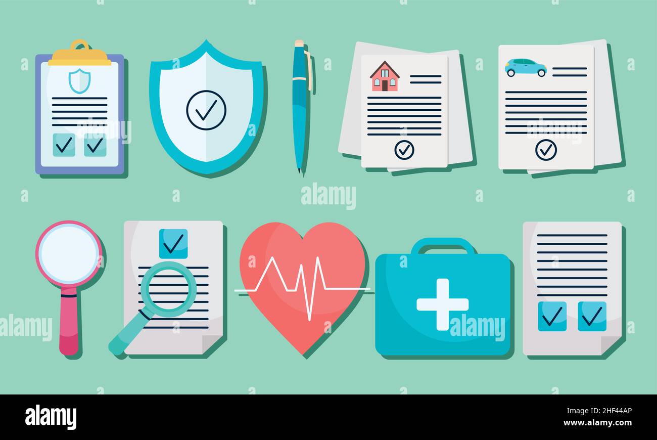 insurance policies icon set design Stock Vector Image & Art - Alamy