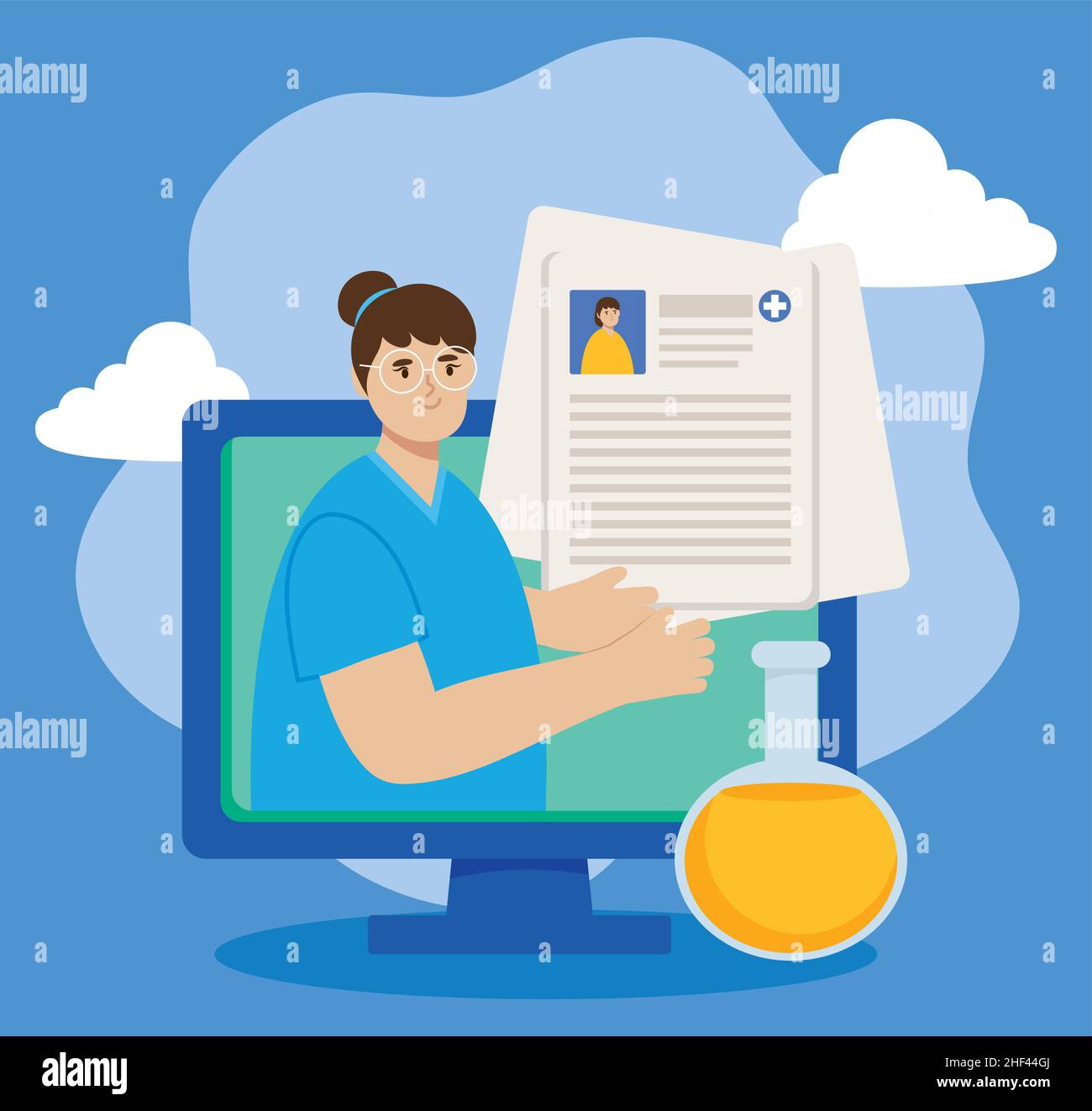 medical services illustration with computer and nurse Stock Vector ...