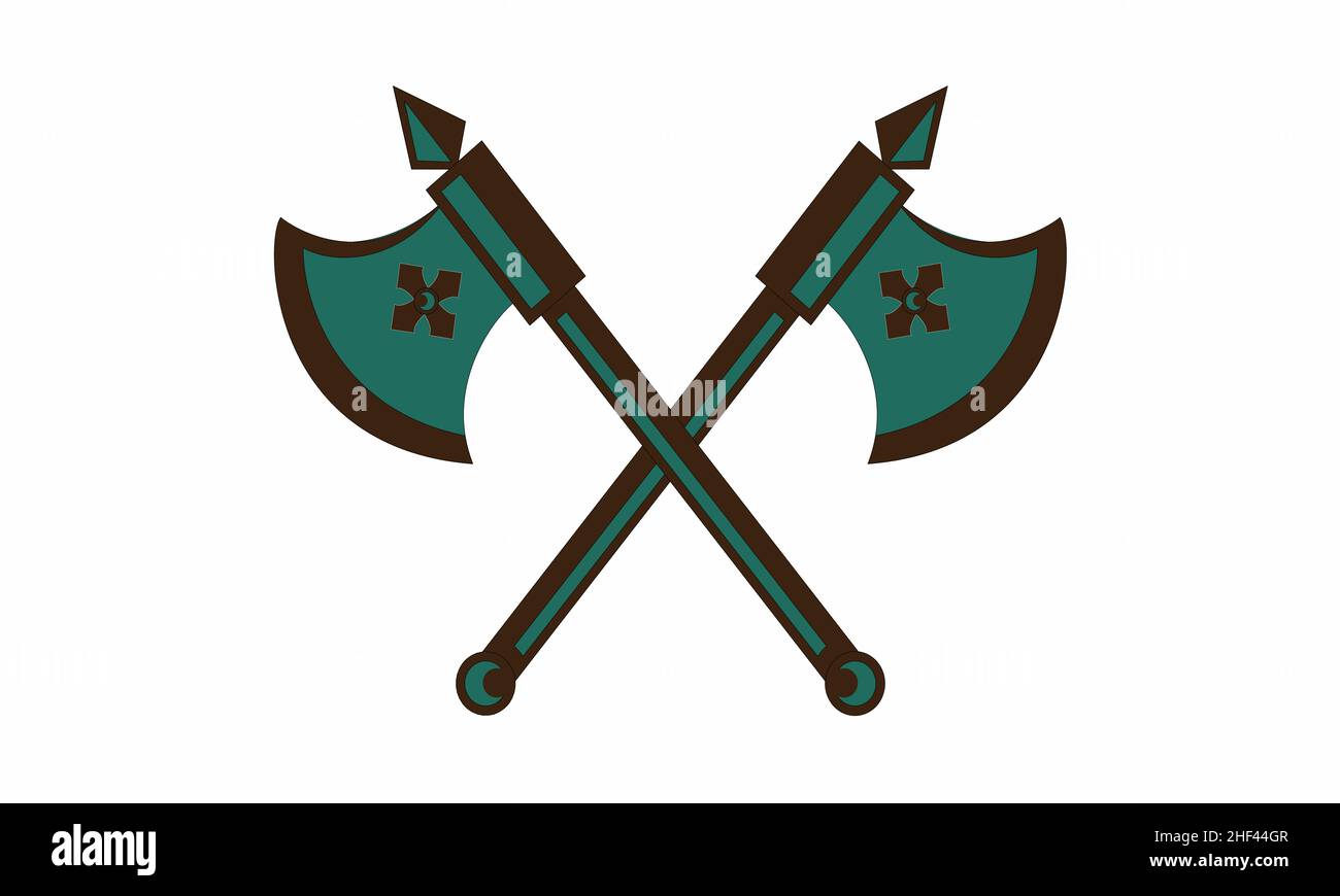Crossed Axes, Crossed Broad axe, medieval axe, Battle axe, executioner axe in vector Stock ...