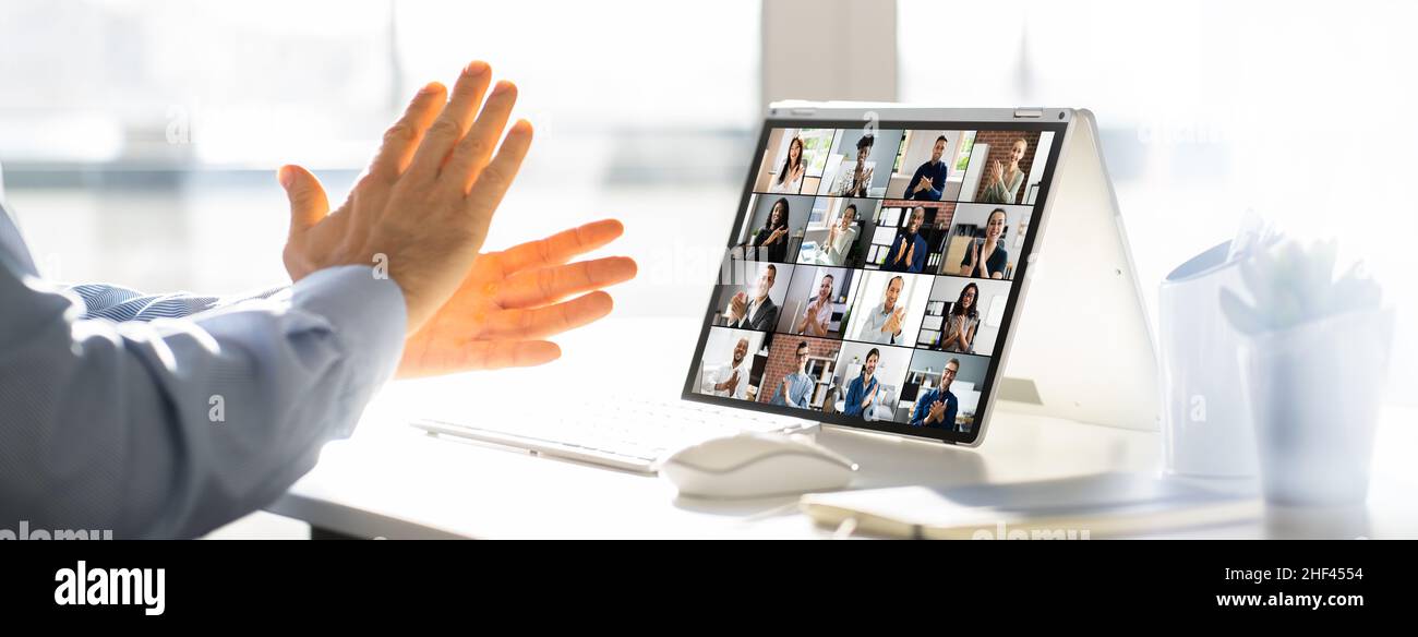 Virtual Video Conference Meeting Chat On Hybrid Laptop Stock Photo - Alamy
