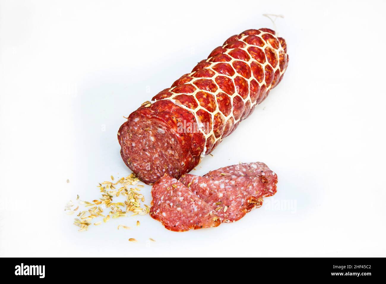 fresh salami sausage with ground pork and herbs Stock Photo - Alamy