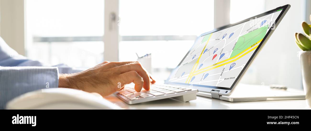 GPS Location Map Search Online On Laptop Stock Photo - Alamy
