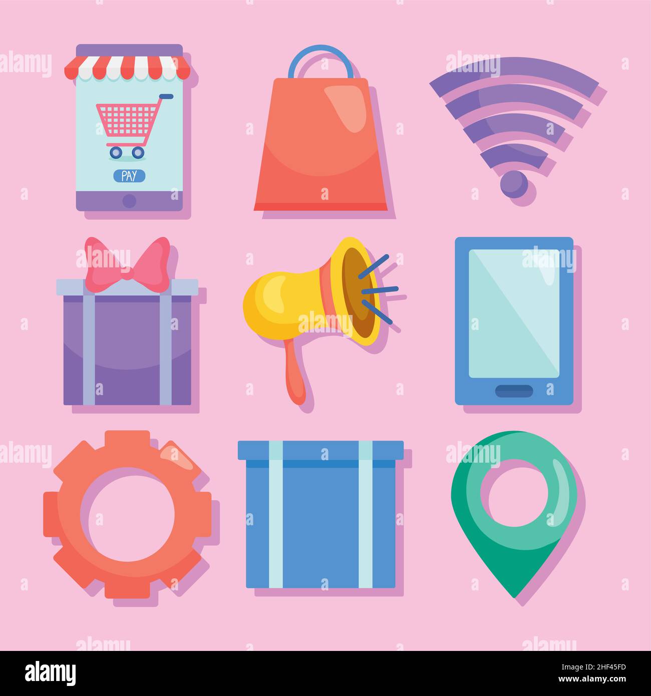 shopping and smartphones icon set Stock Vector Image & Art - Alamy