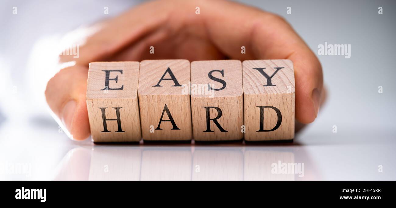 Easy Hard Choice Concept. Decision Word Text Stock Photo - Alamy