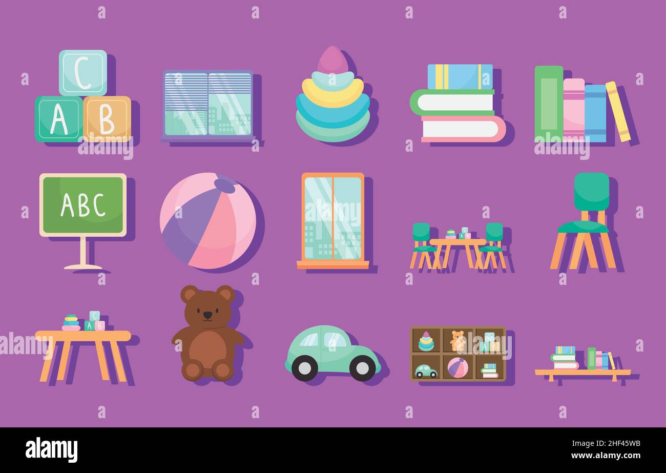 kindergarten icon set on purple background Stock Vector Image & Art - Alamy