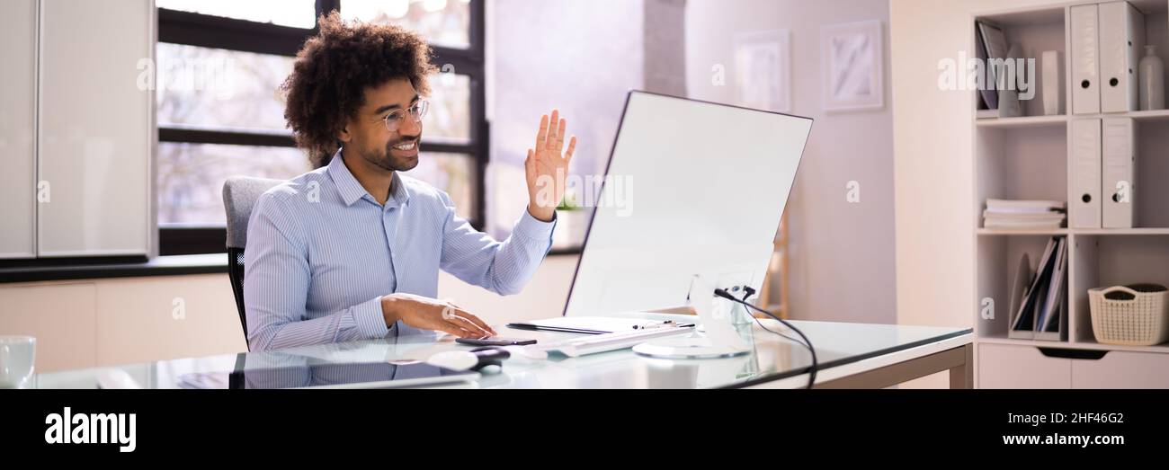 African American Male Online Interview Meeting On Computer Stock Photo ...