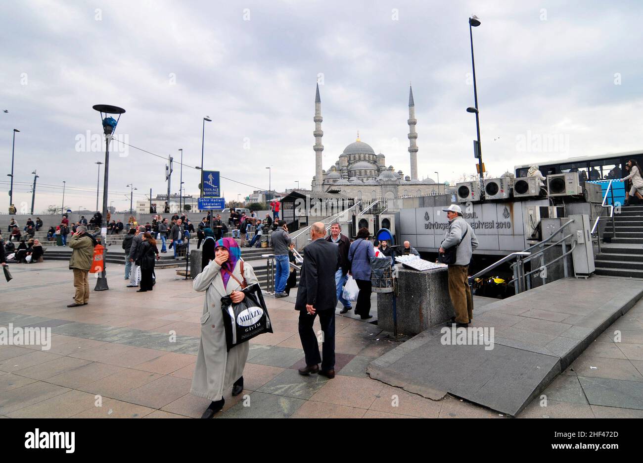 Eminonu Square near the Galata bridge in Istanbul, Turkey Stock Photo ...