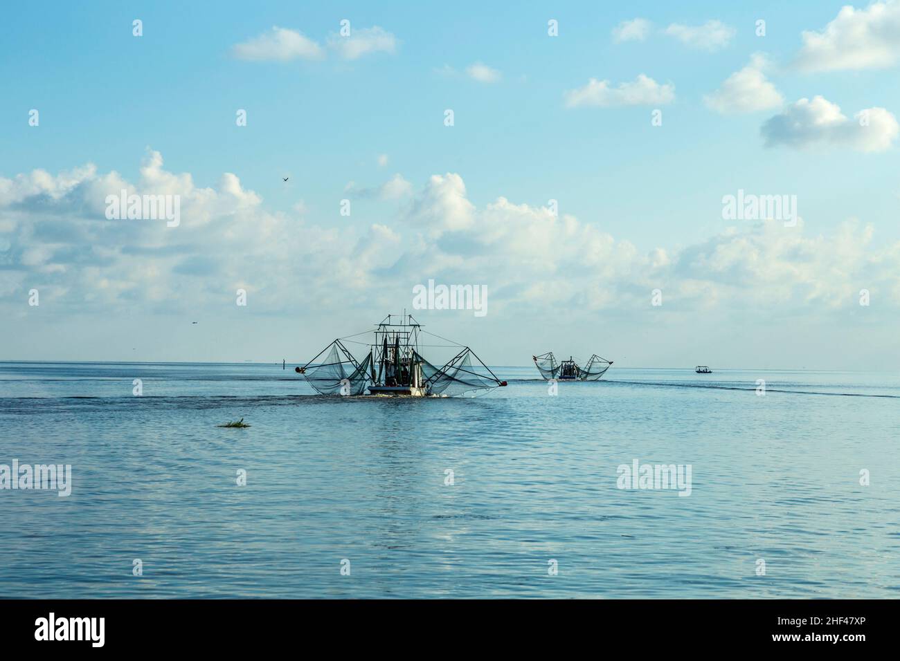 fisher boats get ready for night catch at Fairhope, USA. Fairhope is ...