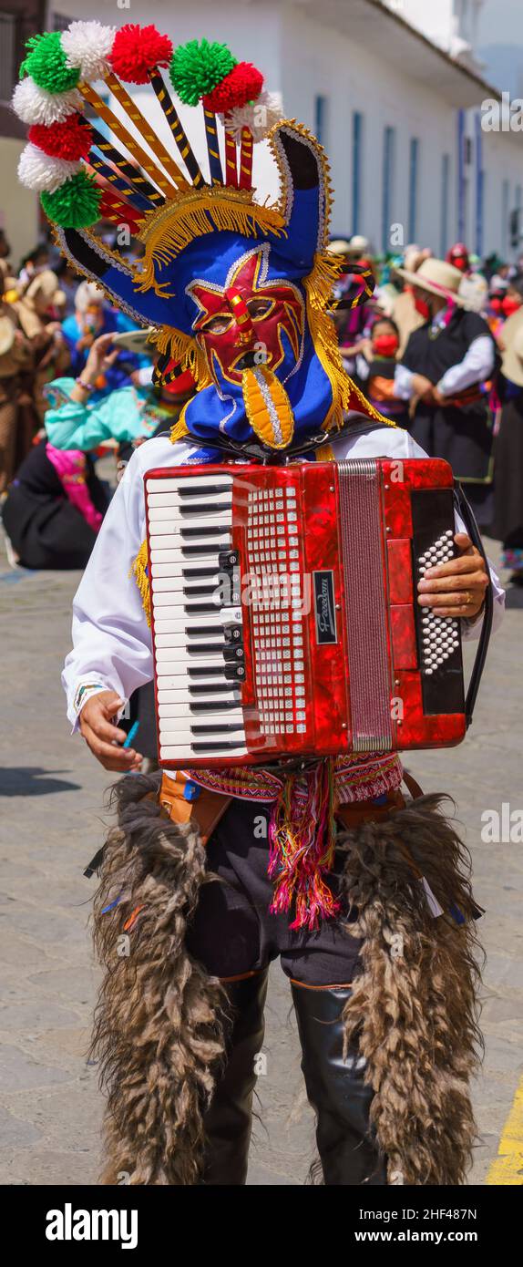 cuenca, Ecuador, Dec 24, 2021 - Man plays xylophone in the traditional ...