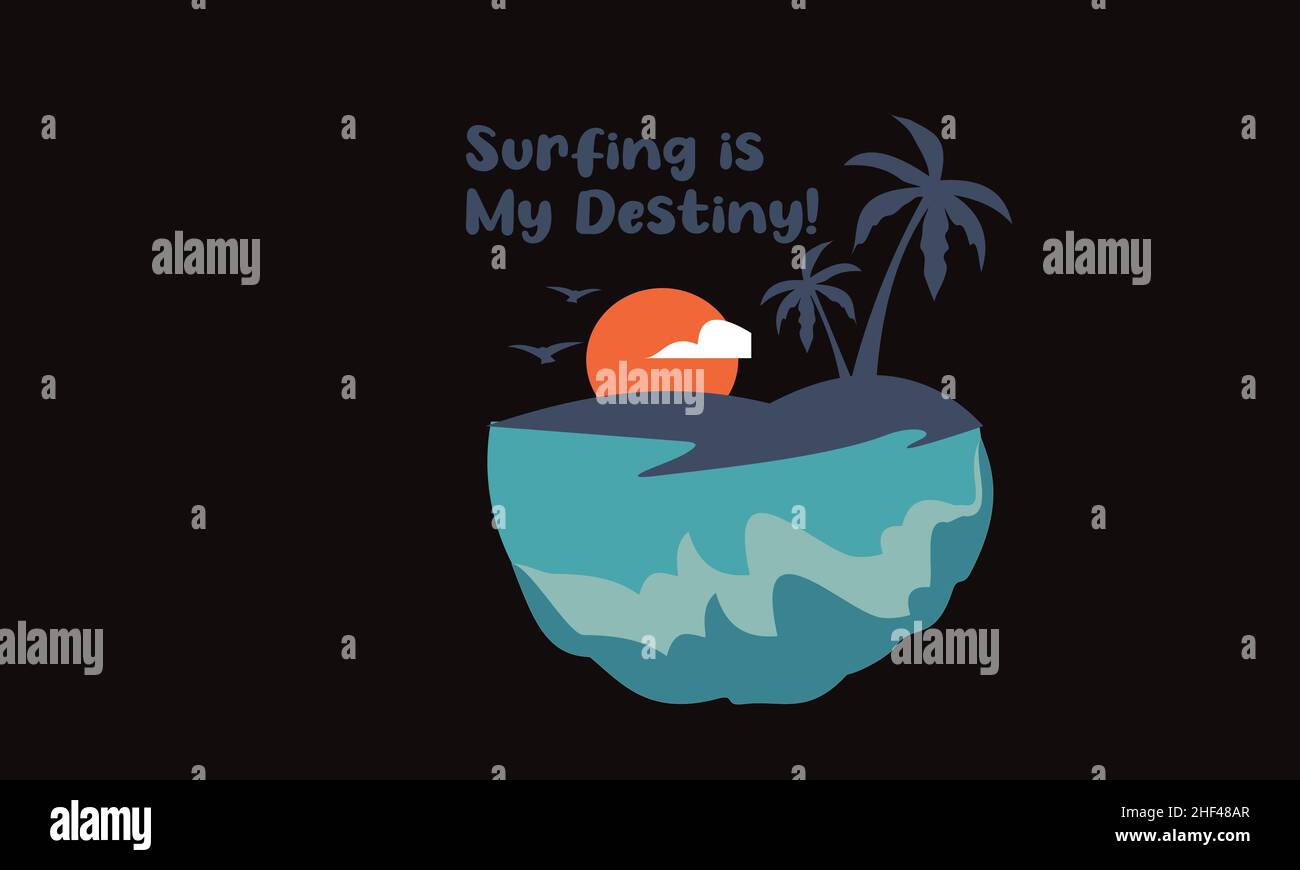 surfing is my destiny flying birds with clouds monogram text vector ...