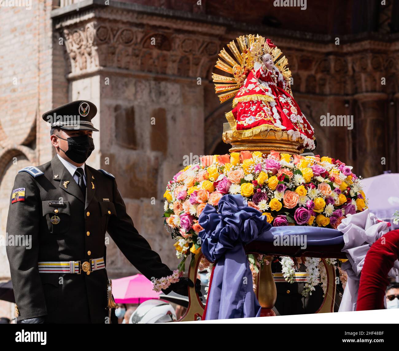 cuenca, Ecuador, Dec 24, 2021 - Miltary protects Baby Jesus statue in ...
