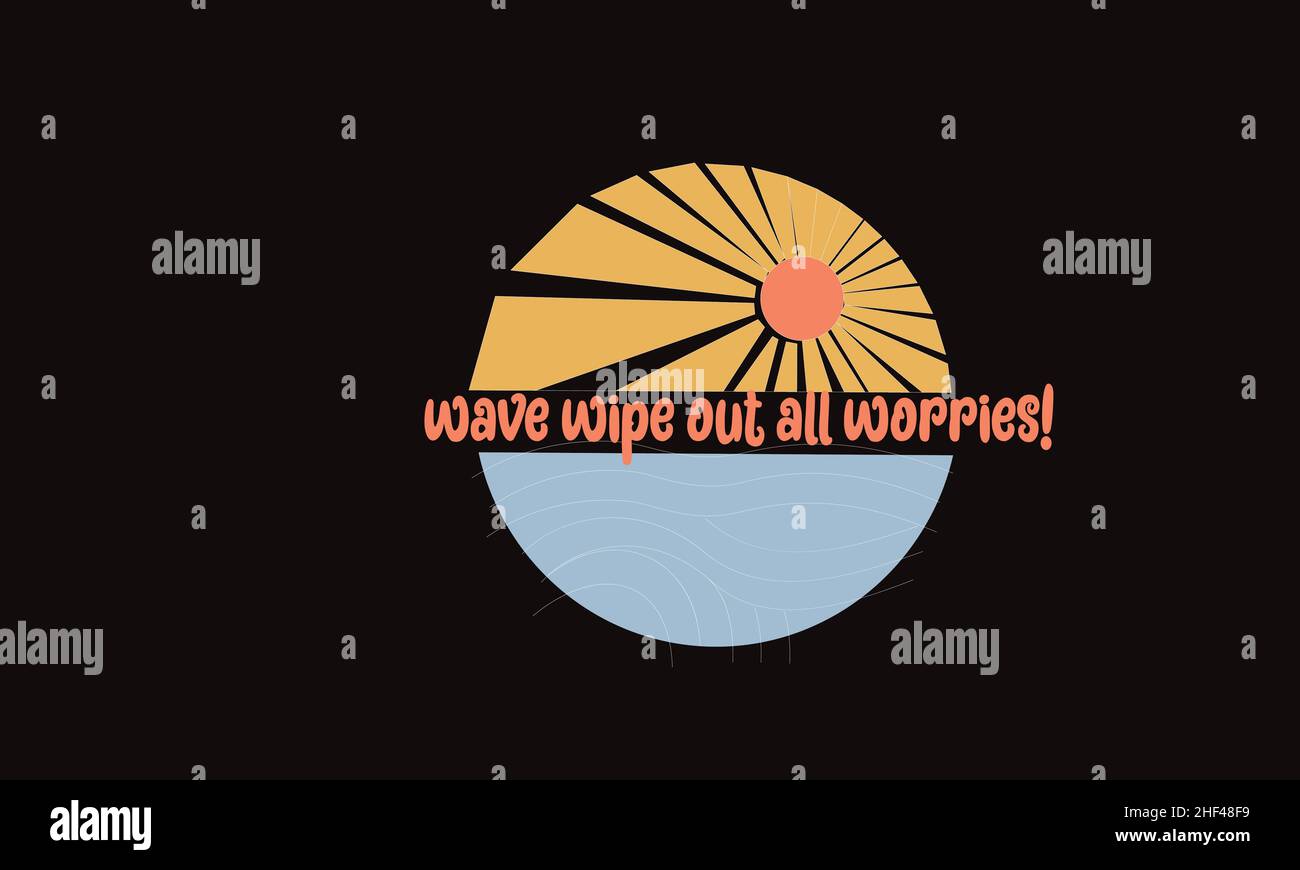 wave wipe out all worries sunlight or waves monogram text vector ...