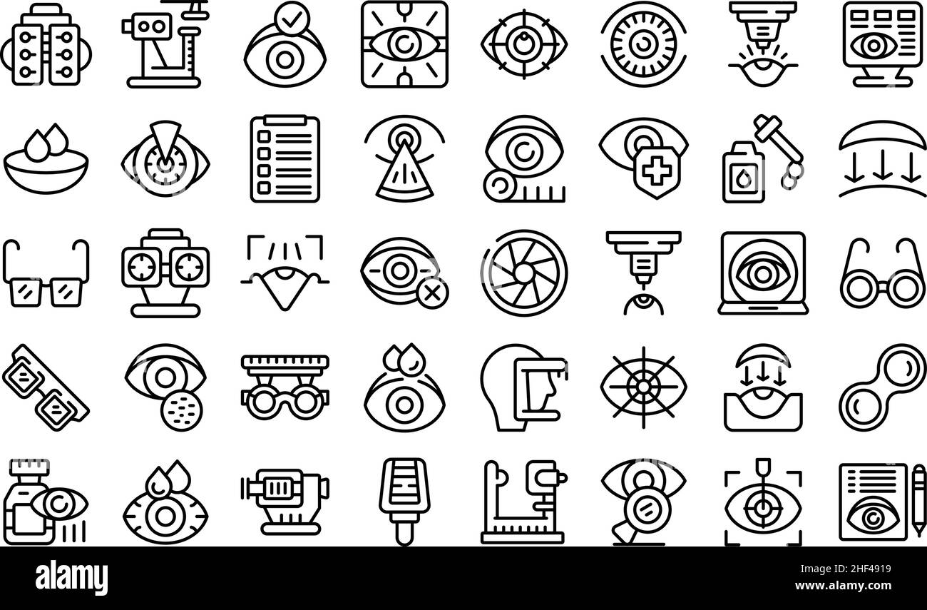Laser vision correction icons set outline vector. Surgery refractive ...