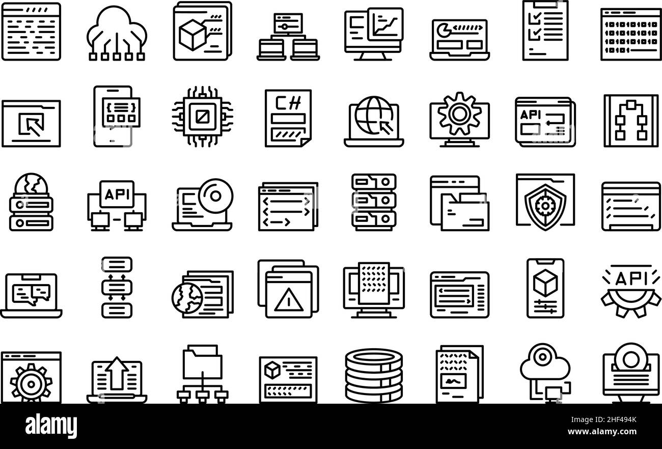 Software icons set outline vector. Business network. Support remote ...