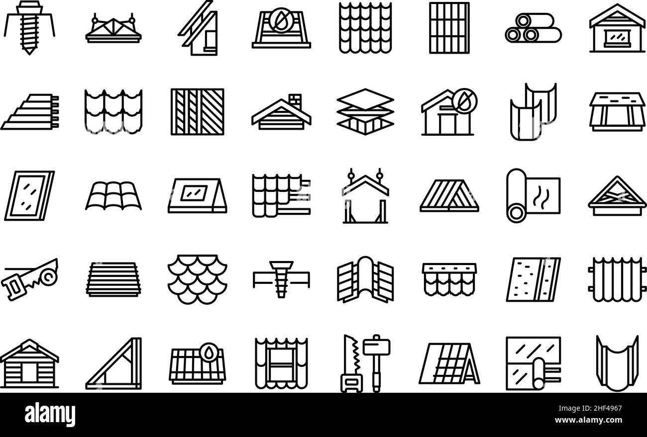Install the roof icons set outline vector. Safety builder. Home construction Stock Vector Image ...