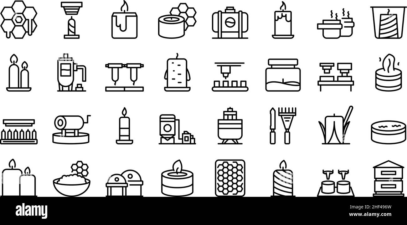 Production of candles icons set outline vector. Making artist ...