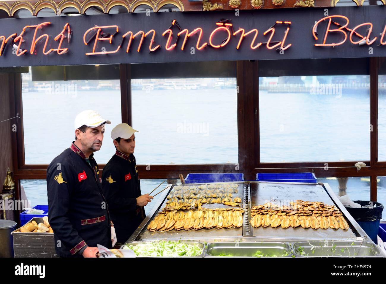 Mackerel fish grilled for the famous fish sandwiches served from ...